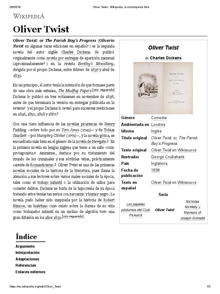 Oliver Twist - Wikipedia, La Enciclopedia Libre | PDF | Oliver Twist