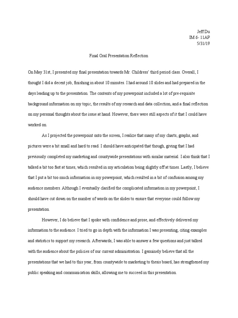 Final Oral Presentation Reflection | PDF | Microsoft Power Point ...