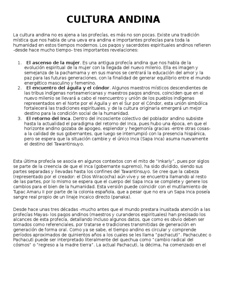 Cultura Andina | PDF | Imperio Inca | Naturaleza