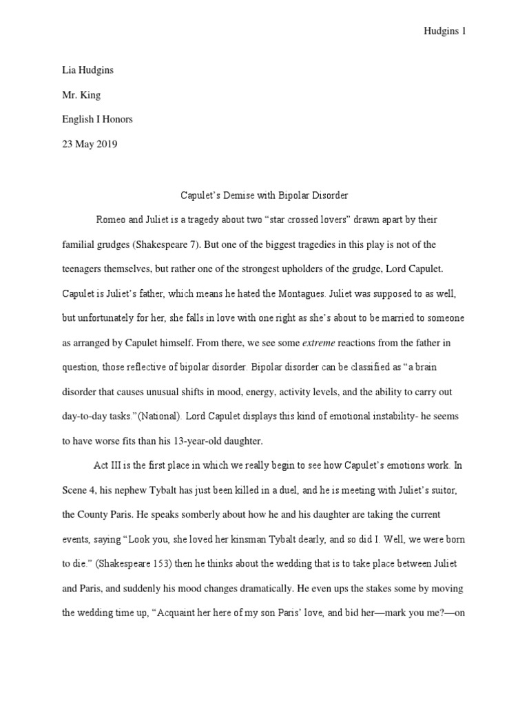 Argumentative Essay | PDF | Characters In Romeo And Juliet | Bipolar ...