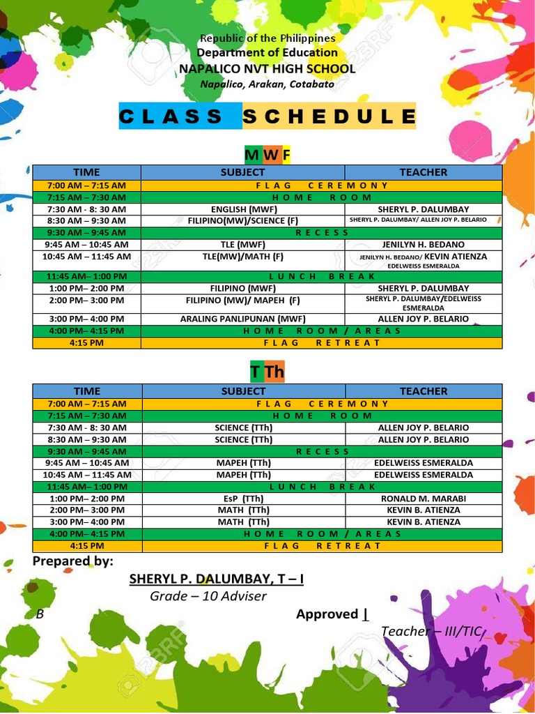 Class Schedule 2019-GRADE 10 | PDF