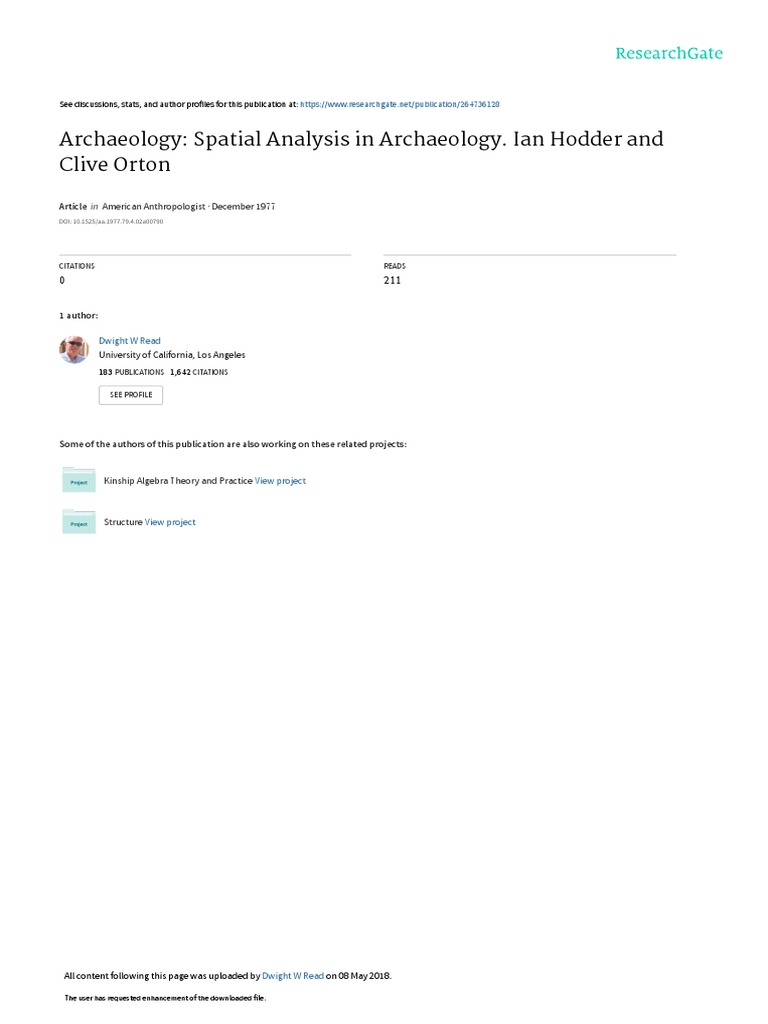 Archaeology: Spatial Analysis in Archaeology. Ian Hodder and Clive ...