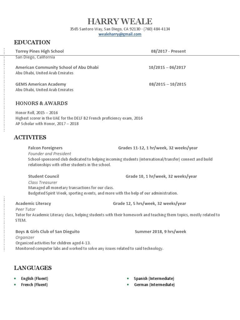 Harry Weales Modified Resume | PDF