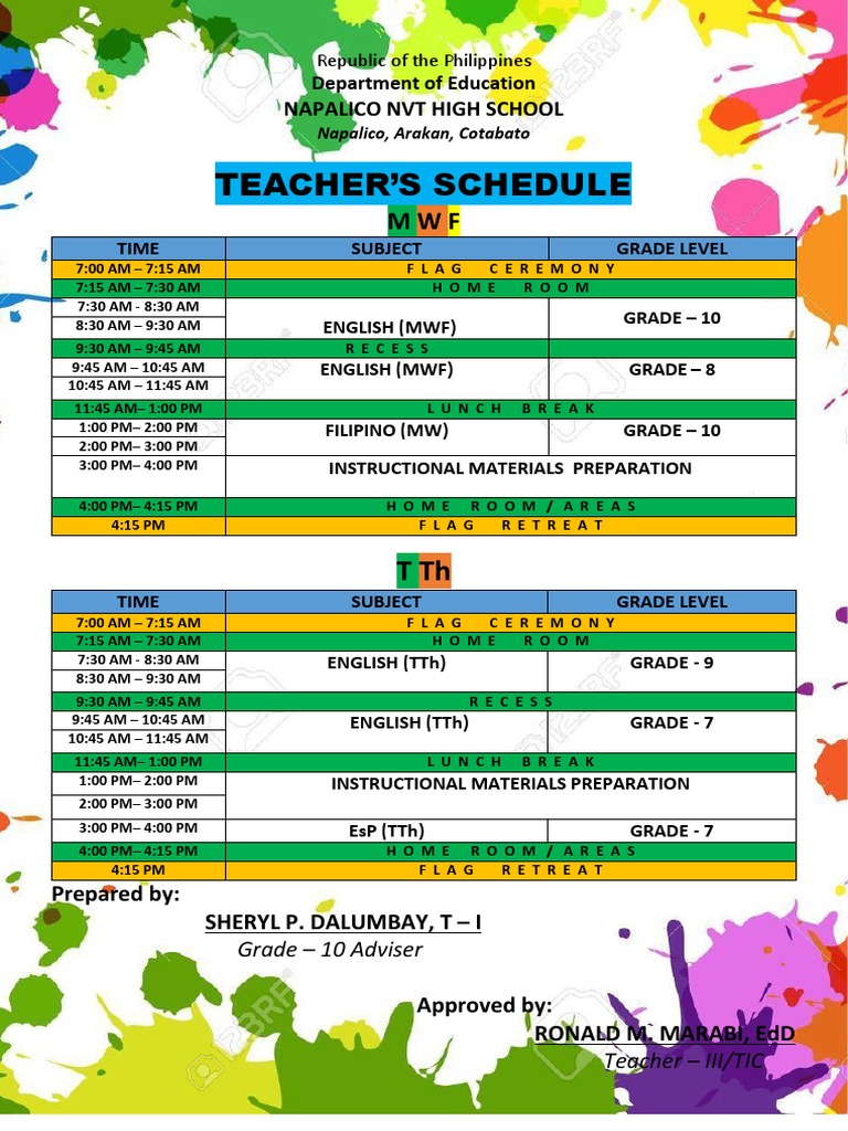 Class Schedule 2019-GRADE 10 ATB | PDF | Philippines