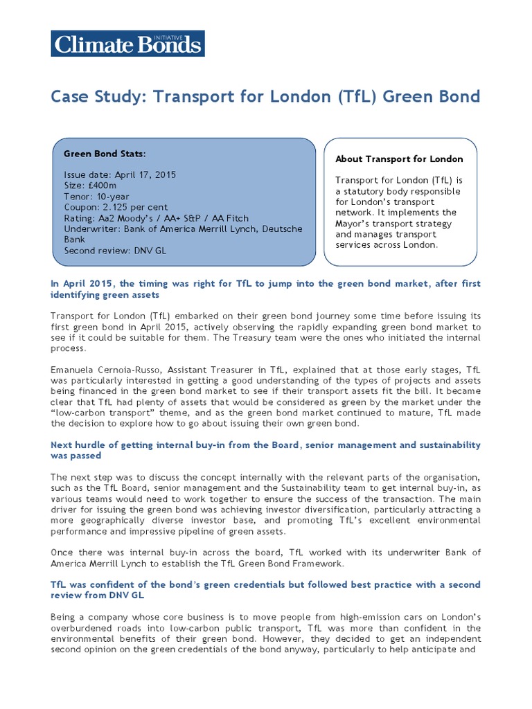 Case Study - TFL Final | PDF | Bonds (Finance) | Low Carbon Economy
