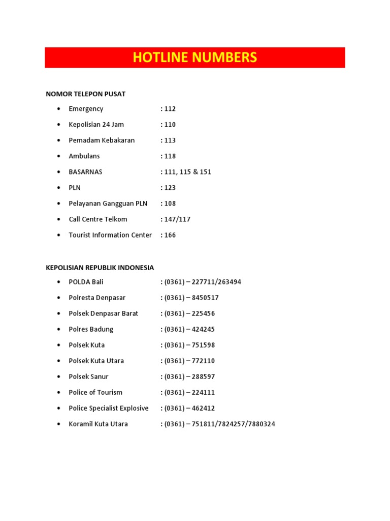 Nomor Telepon Penting | PDF