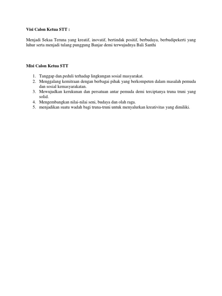 Visi Calon Ketua STT | PDF