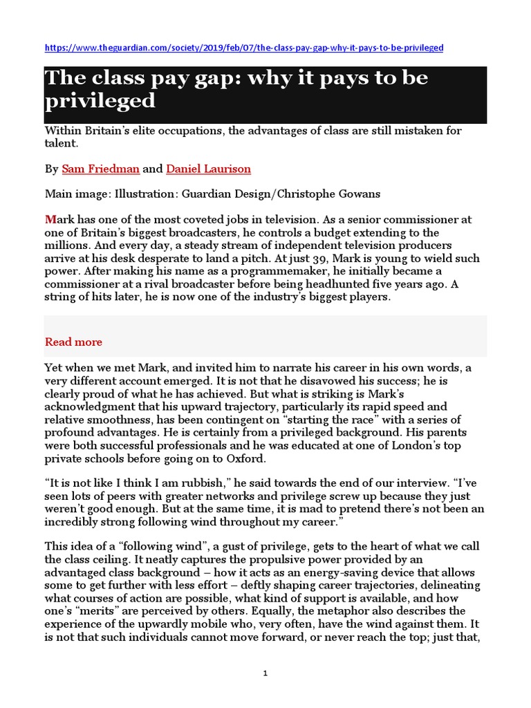The Class Pay Gap Why It Pays To Be Privileged | PDF | Meritocracy ...