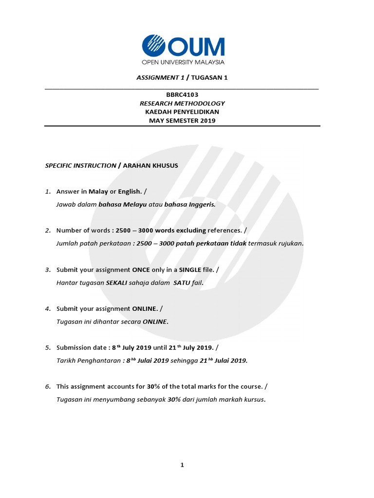 Assignment 1 / Tugasan 1 - Research Methodology | PDF | Cognition ...