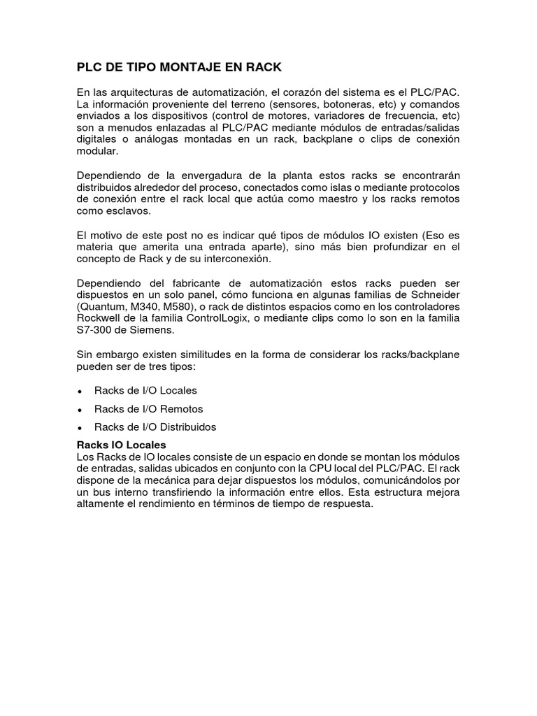 PLC de Tipo Montaje en Rack | Descargar gratis PDF | Controlador lógico ...