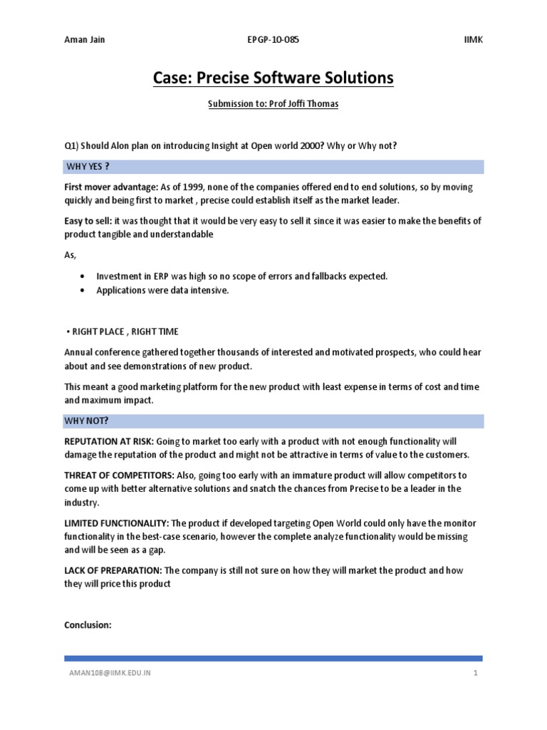Case: Precise Software Solutions: Aman10B@Iimk - Edu.In 1 | PDF ...