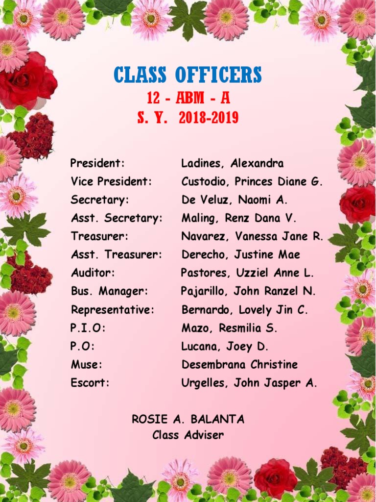 Class Officers List Class Officers