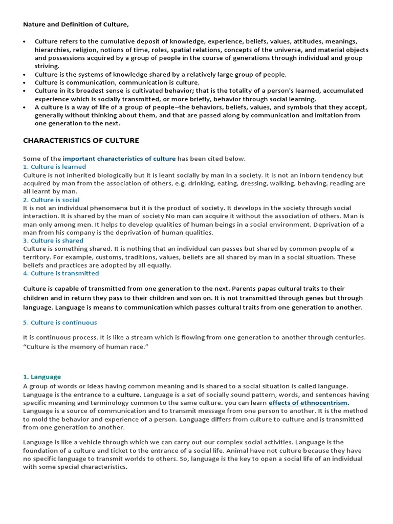 Important Characteristics of Culture | PDF | Human | Value (Ethics)