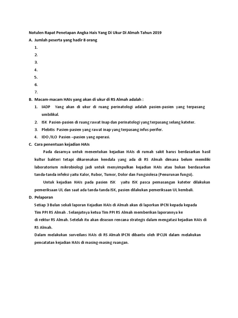 Notulen Rapat Penetapan Angka Hais Yang Di Ukur Di RS Almah Tahun 2019 ...