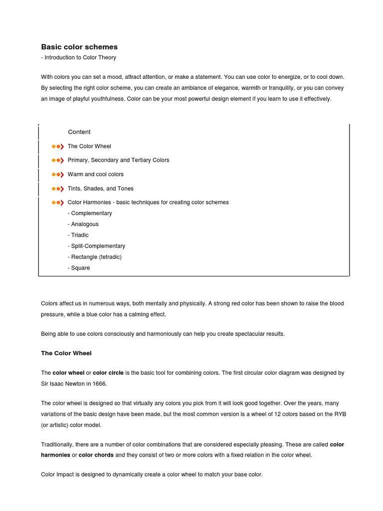 Basic color schemes introduction | PDF | Multidimensional Signal ...