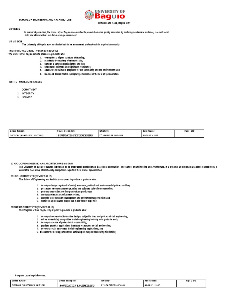 Program Objectives, Learning Outcomes, and Course Description for the ...
