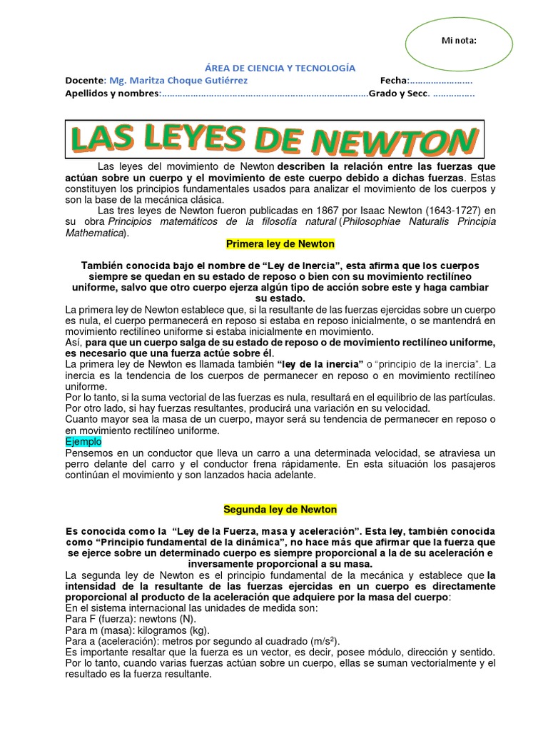 Actividad Leyes de Newton | PDF | Las leyes del movimiento de Newton ...