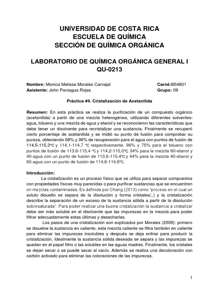 Reporte #2 Acetanilida MMMC | PDF | Solubilidad | Cristalización