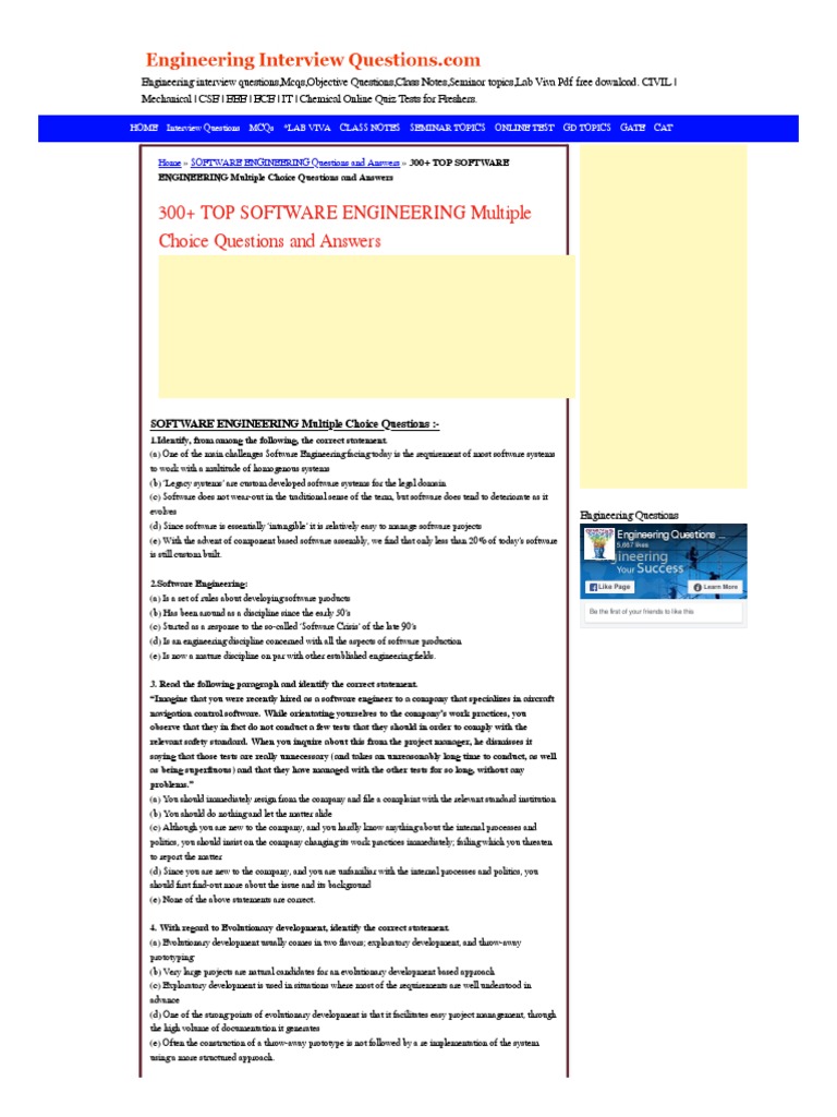 Software Engineerig Mcqs | PDF | Software Testing | Product Lifecycle