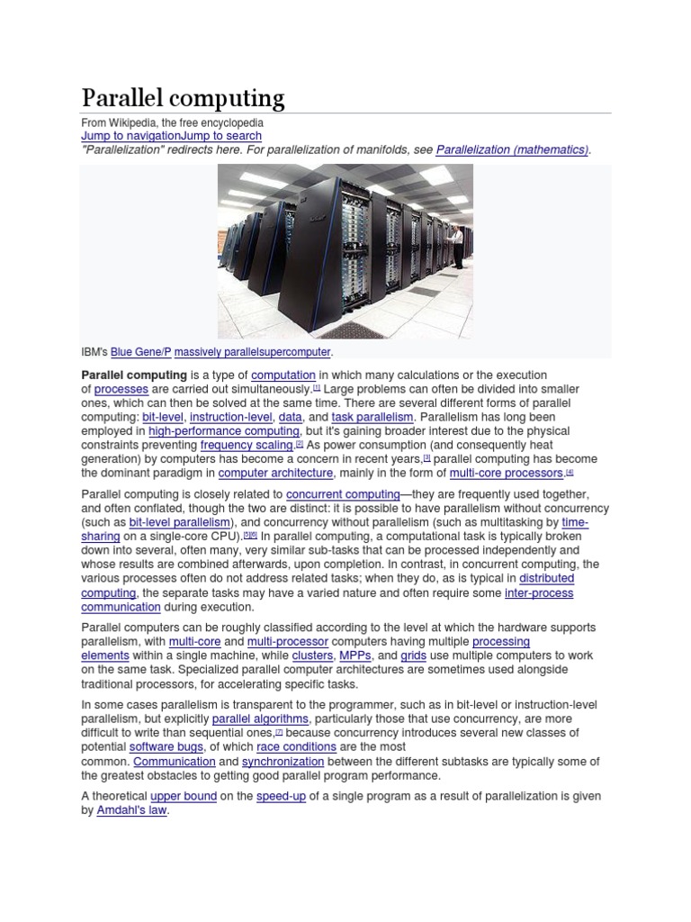 Parallel Computing Parallelization Redirects Here For Parallelization Of Manifolds See