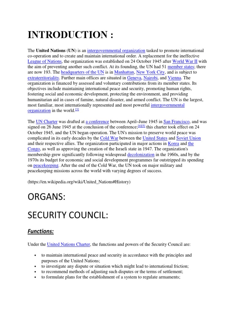Organs: Security Council:: Functions | PDF | United Nations General ...