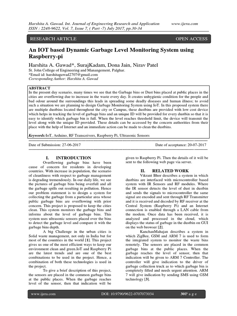 An IOT Based Dynamic Garbage Level Monitoring System Using Raspberry-Pi ...