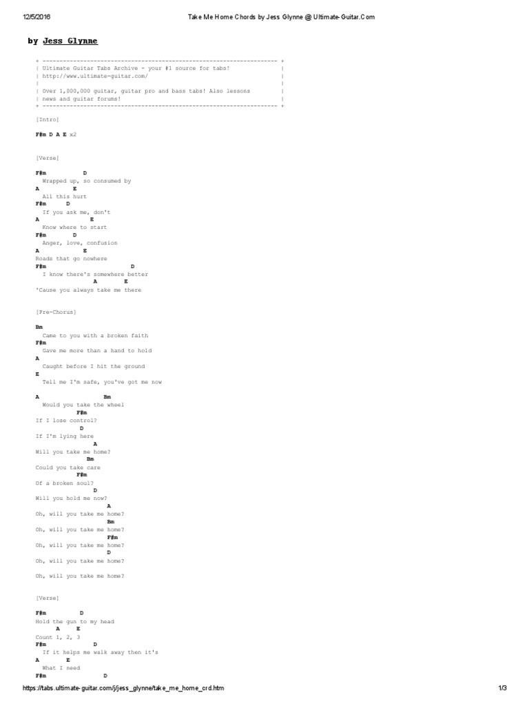 Take Me Home Chords by Jess Glynne at Ultimate-Guitar | PDF | Musical ...