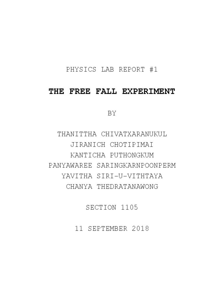 Free Fall Experiment Lab Report | PDF | Gravity | Acceleration