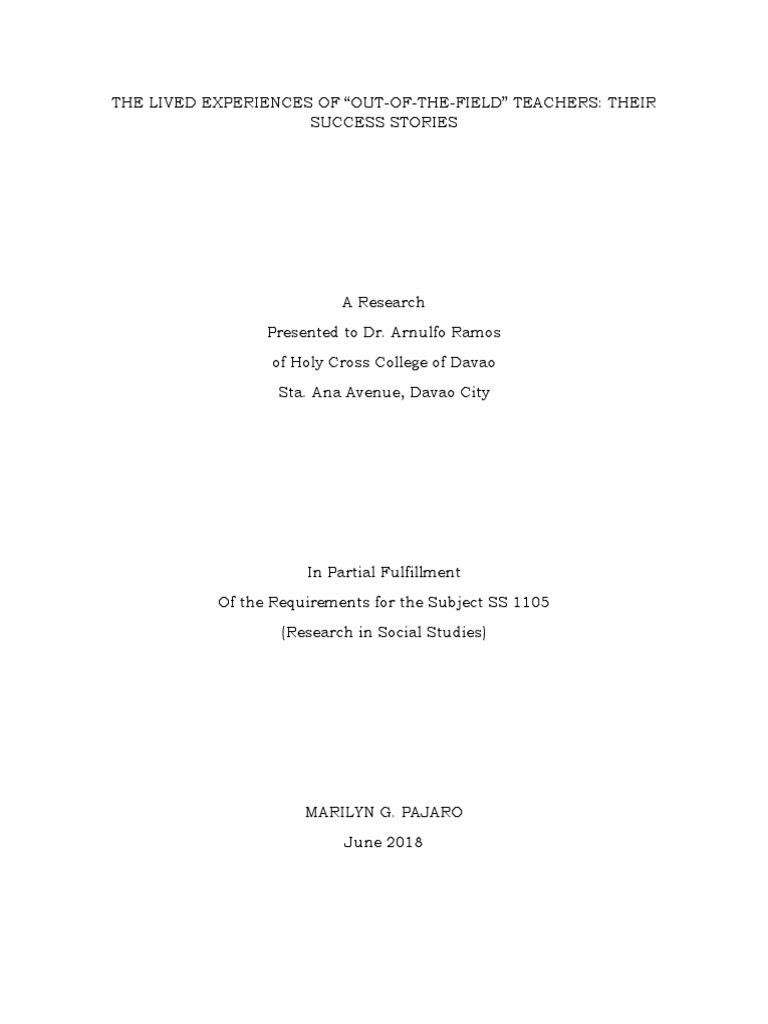 The Lived Experiences of Teachers Teaching Non Major | PDF | Teachers ...