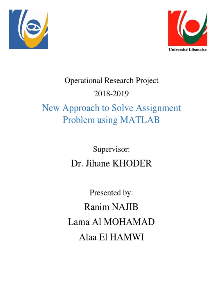 New Approach To Solve Assignment Problem Using MATLAB: Dr. Jihane ...