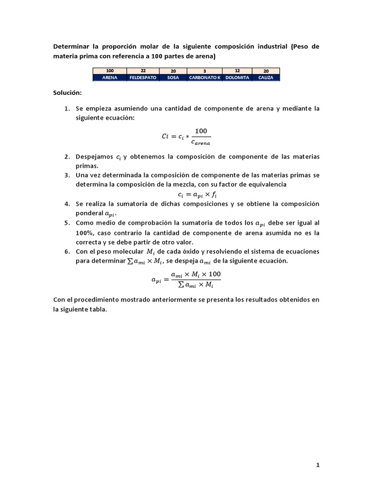Composición Molar en Procesos Industriales | PDF | Enseñanza de matemática