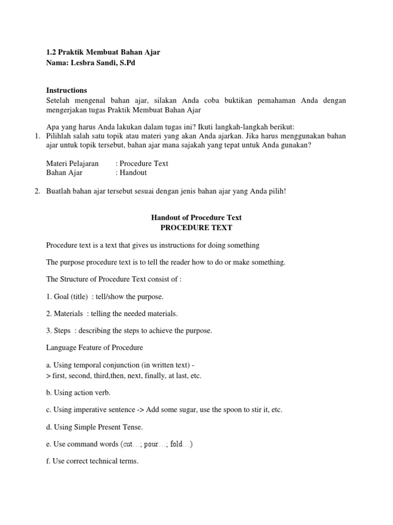 Example Handout of Procedure Text | PDF | Cognitive Science | Linguistics