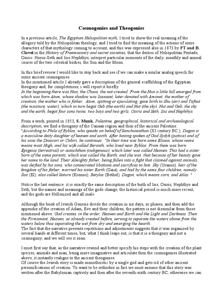 Ancient Cosmogonies and Theogonies Explained | PDF | Egyptian Mythology ...