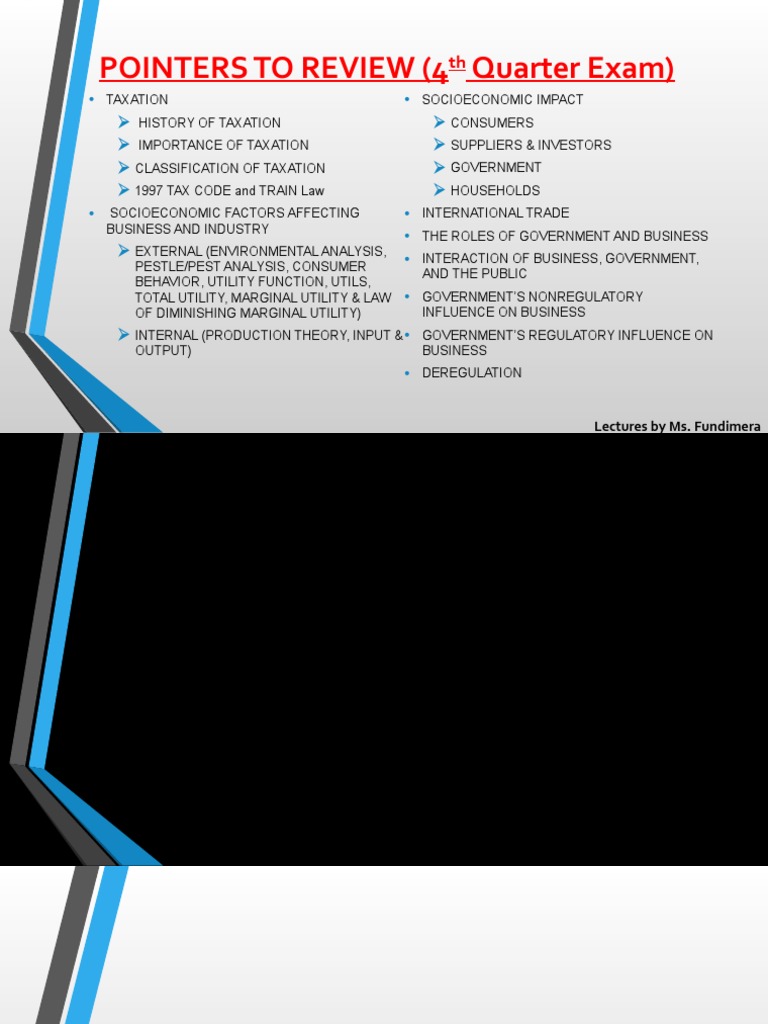 Pointers To Review (4 Quarter Exam) : Lectures by Ms. Fundimera | PDF ...