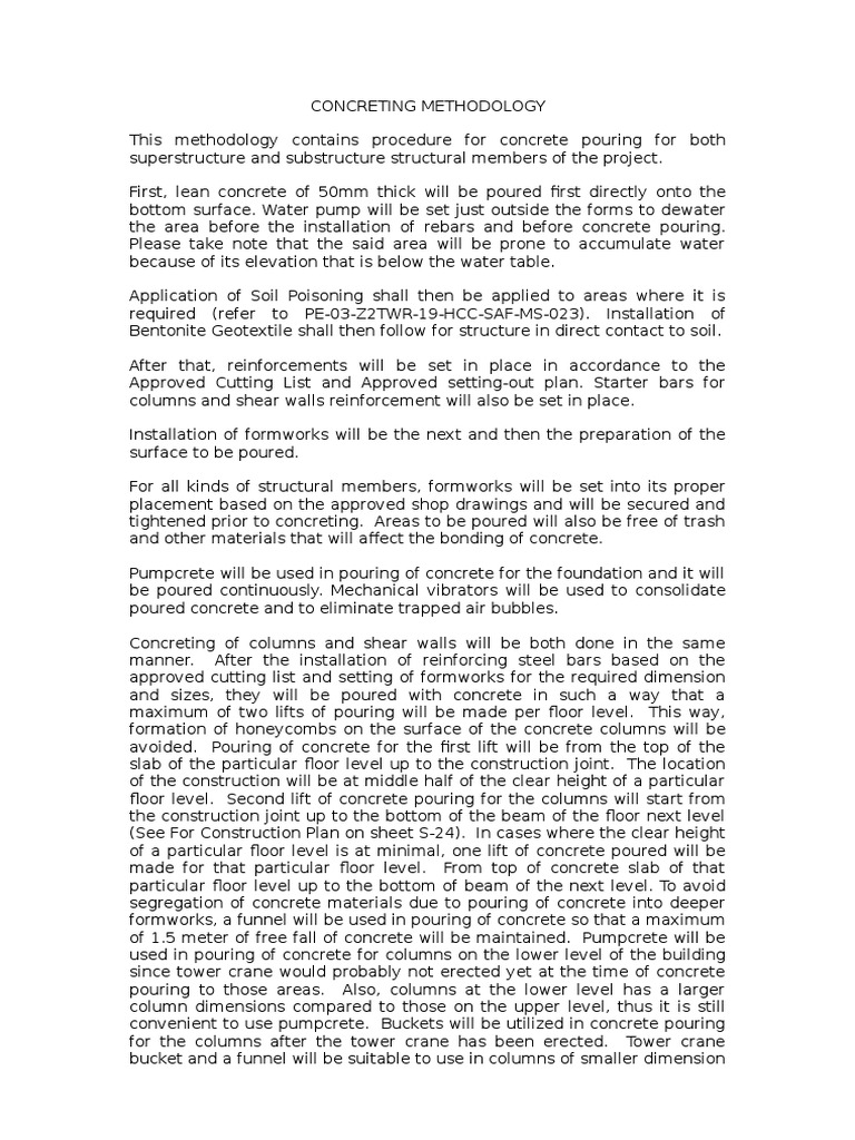 Concreting Methodology | PDF | Concrete | Building Engineering