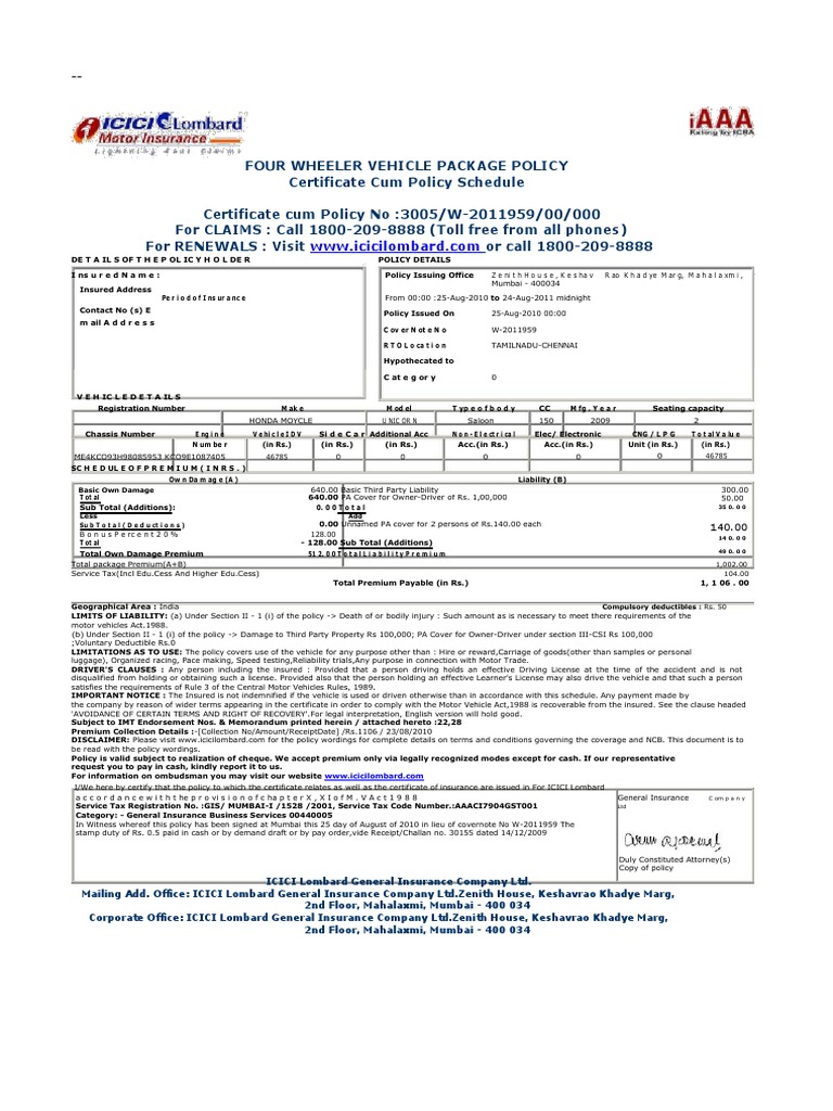 Vehicle Insurance Certificate in India | PDF | Insurance | Driver's License