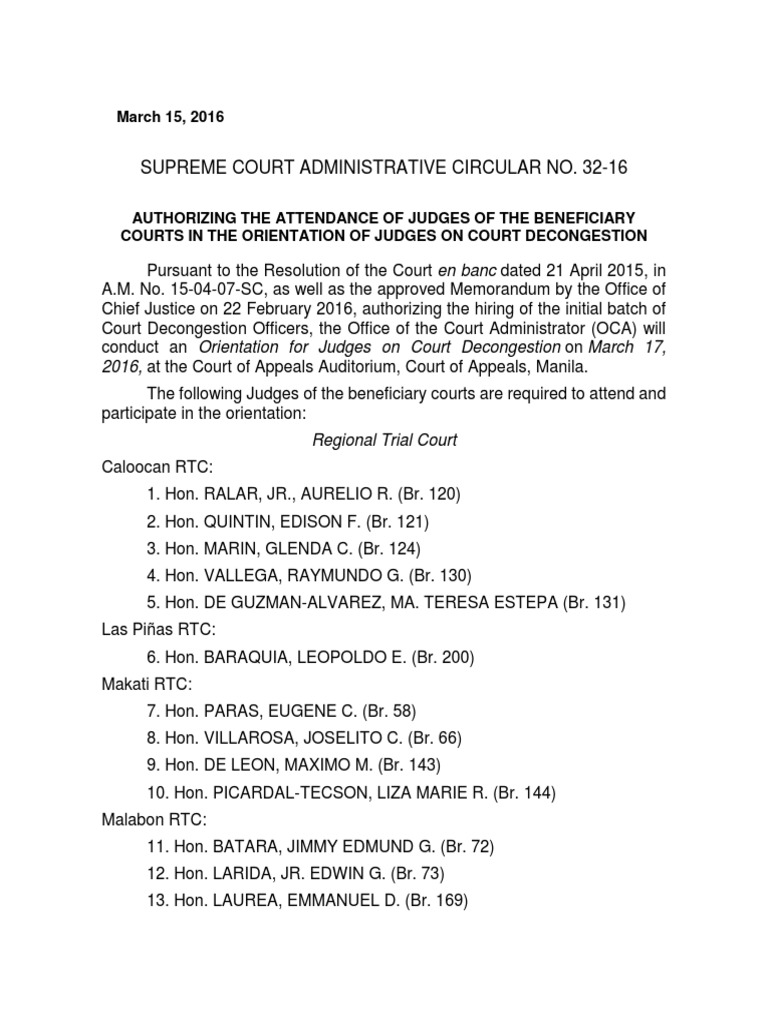 Supreme Court Administrative Circular No. 32-16docx | PDF | Judge ...