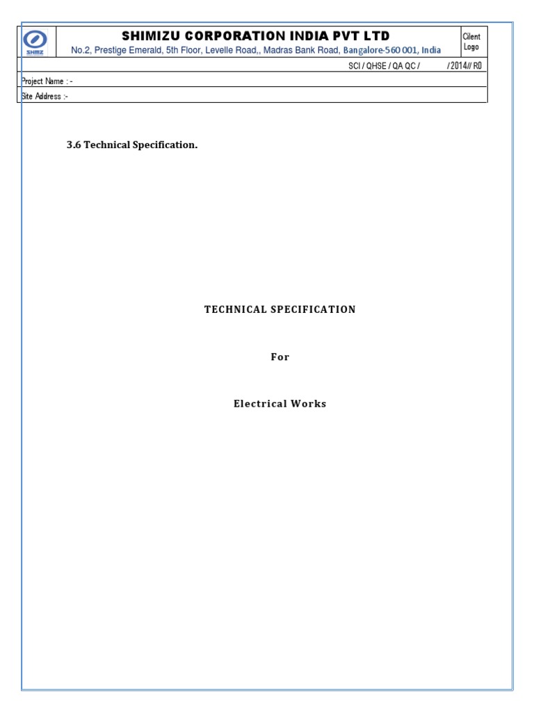 Electrical Works Technical Specification | PDF | Transformer | Electric Power System