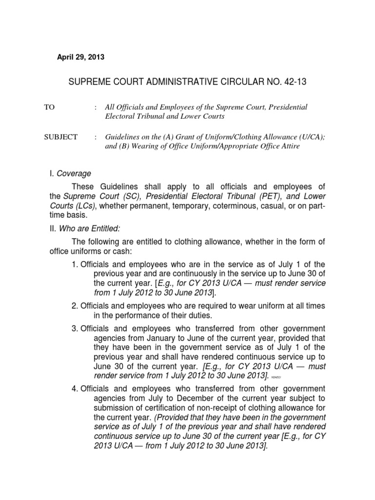 Guidelines on Grant of Uniform Allowance and Office Attire | PDF ...