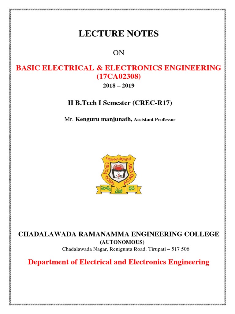 Bee - Ii-I Cse | PDF | Electrical Impedance | Series And Parallel Circuits