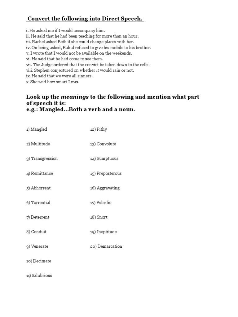 Convert Direct Speech and Define Words | PDF