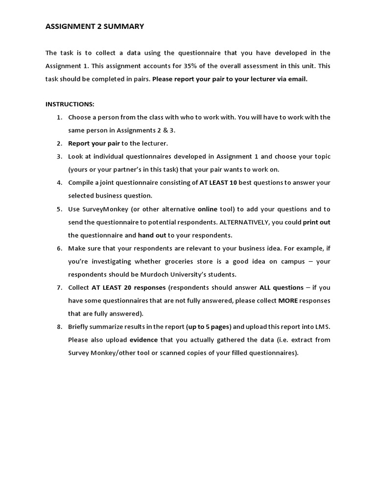 Assignment 2: Data Collection Guide | PDF | Questionnaire | Cognition