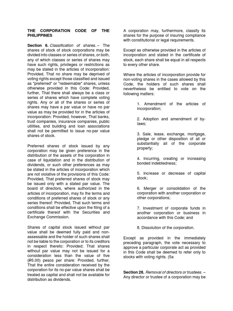 The Corporation Code of The Philippines Section 6. Classification of ...