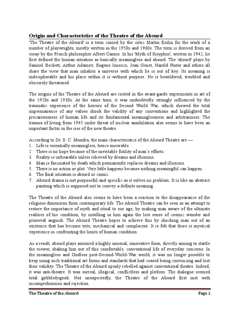 Origin and Characteristics of The Theatre of The Absurd | PDF | Classics