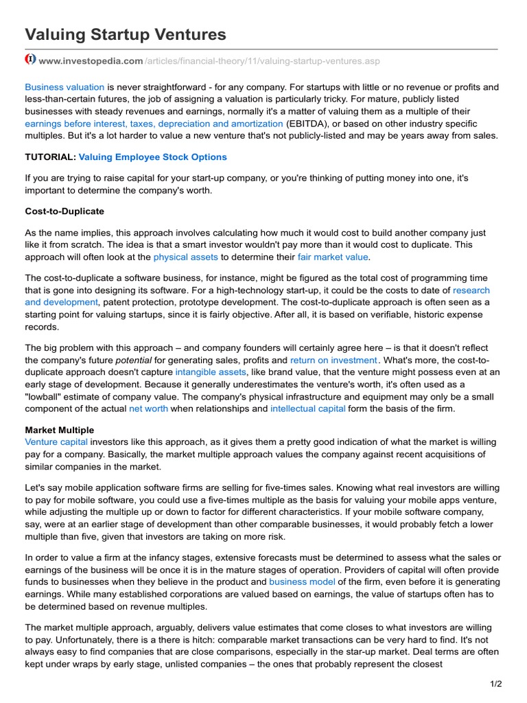 Valuing Startup Ventures PDF | PDF | Discounted Cash Flow | Valuation (Finance)