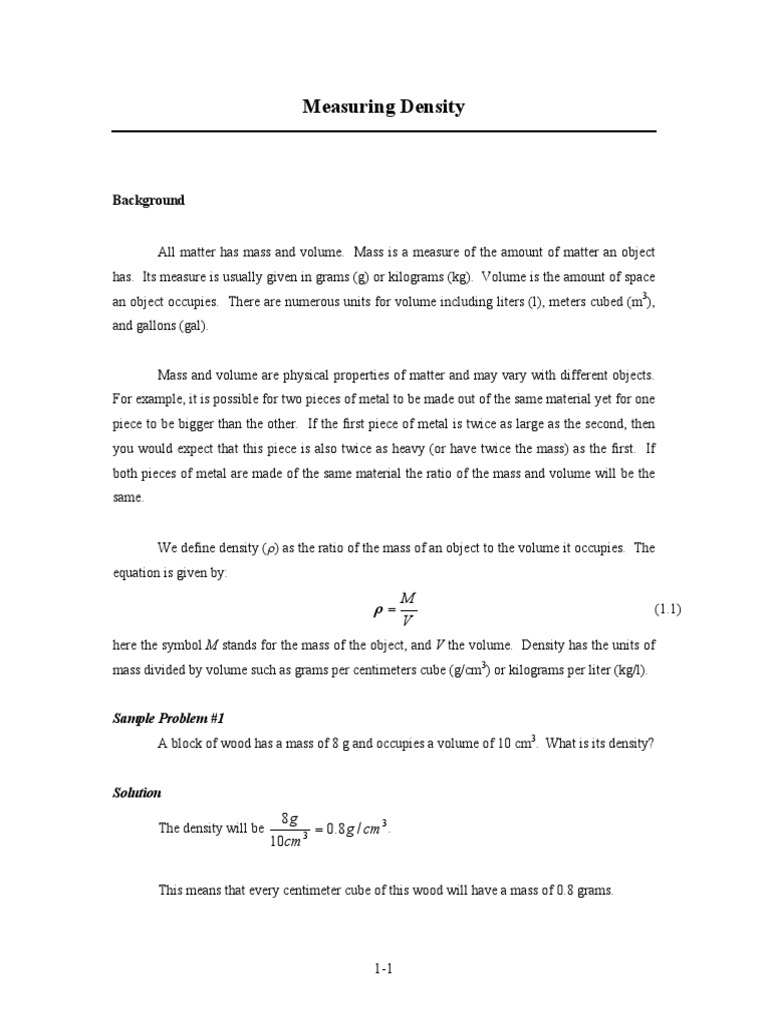 Measuring Density: Background | PDF | Density | Volume