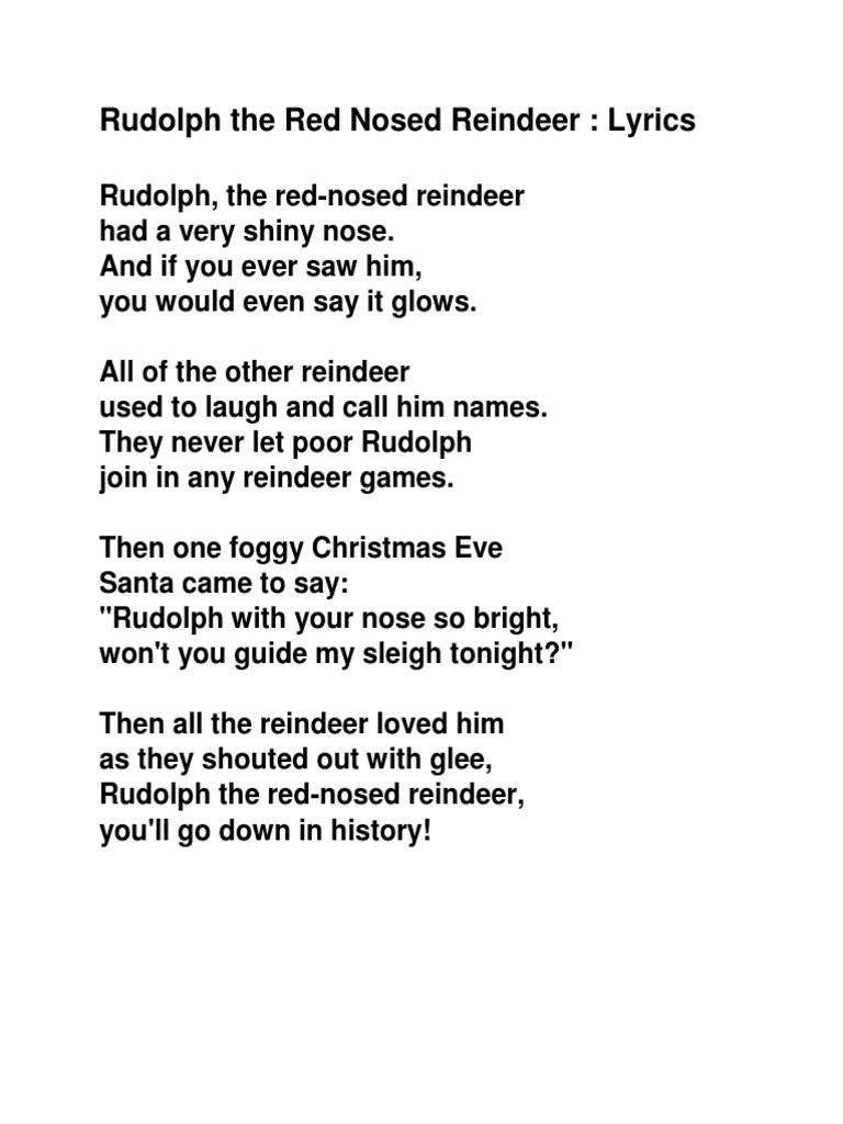 Rudolph The Red Nosed Reindeer: Lyrics | PDF
