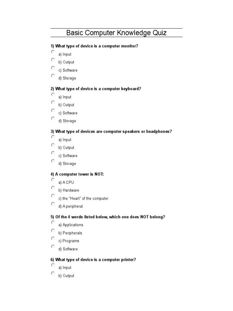ICT Entrance Quiz | PDF