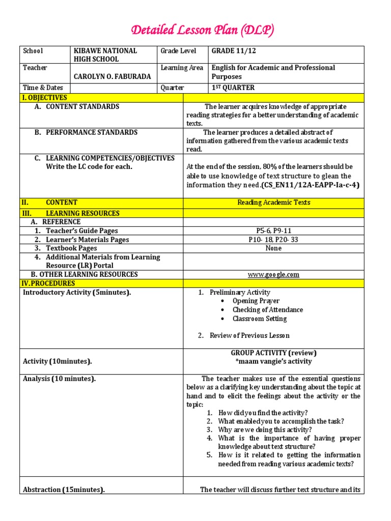 Cs En1112a Eapp Ia C 4 | PDF | Lesson Plan | Learning