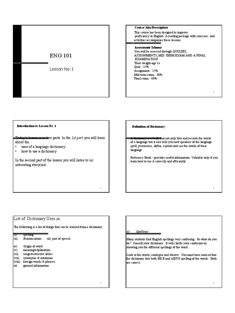 English Eng 101 Lesson 1 PDF | PDF | Phrase | Dictionary